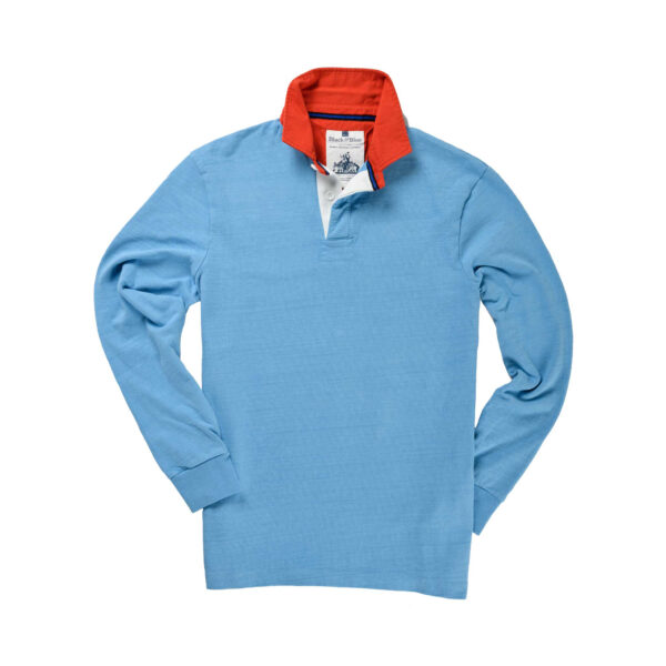 CLASSIC AZURE BLUE 1871 RUGBY SHIRT - RED COLLAR - BlackandBlue1871